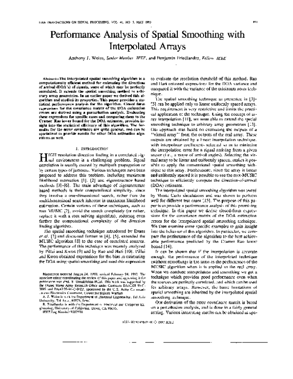 Pdf Performance Analysis Of Spatial Smoothing With Interpolated