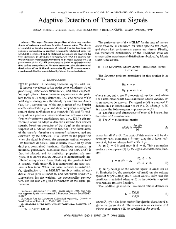 (PDF) Adaptive detection of transient signals