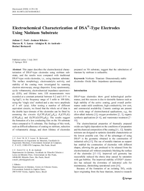 (PDF) Electrochemical Characterization of DSA ® Type Electrodes Using ...