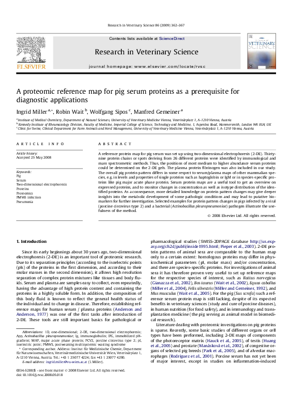 (PDF) A proteomic reference map for pig serum proteins as a ...