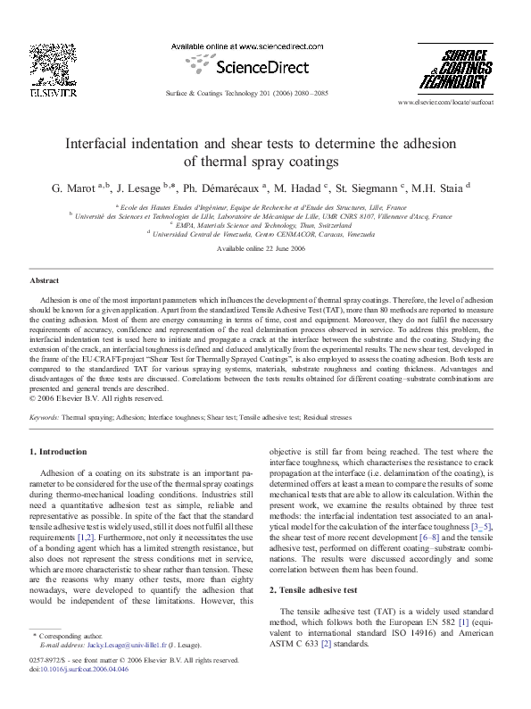 (PDF) Interfacial indentation and shear tests to determine the adhesion ...
