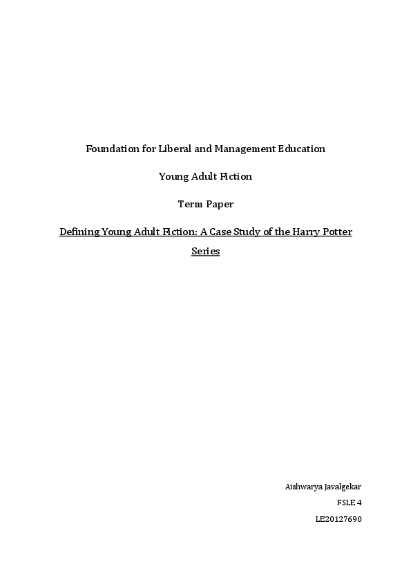 (PDF) Defining Young Adult Fiction: A Case Study of the Harry Potter Series