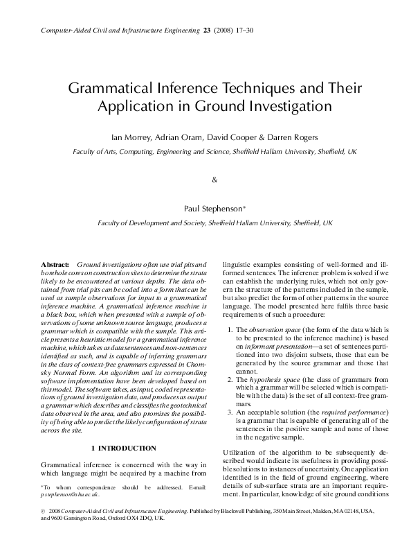 (PDF) Grammatical Inference Techniques and Their Application in Ground Investigation | Darren ...