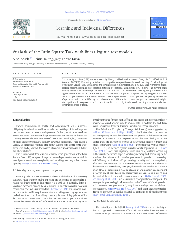 (PDF) Analysis of the Latin Square Task with linear logistic test models