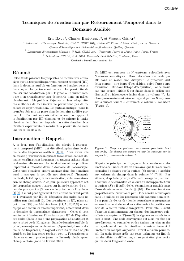 (PDF) Techniques de Focalisation par Retournement Temporel dans le ...