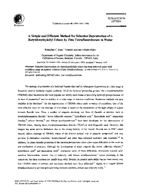 (PDF) A simple and efficient method for selective deprotection of t ...