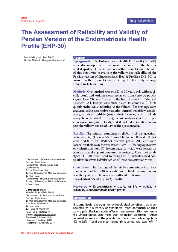 (PDF) The Assessment of Reliability and Validity of Persian Version of ...