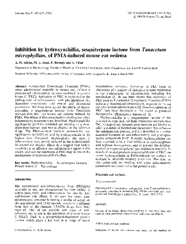(PDF) Inhibition by hydroxyachillin, sesquiterpene lactone from ...
