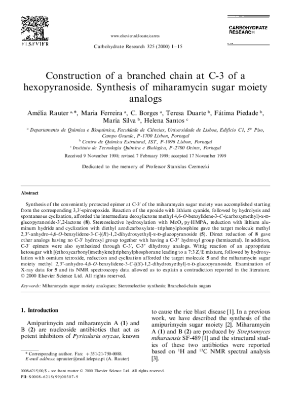 (PDF) Construction of a branched chain at C-3 of a hexopyranoside ...