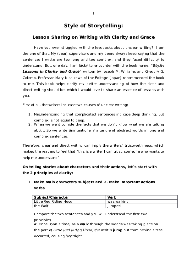 (DOC) Style of Storytelling: Lesson Sharing on Writing with Clarity and ...