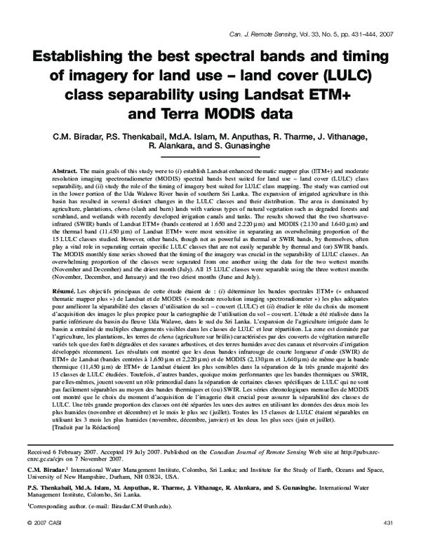 (PDF) Establishing the best spectral bands and timing of imagery for land use – land cover (LULC ...