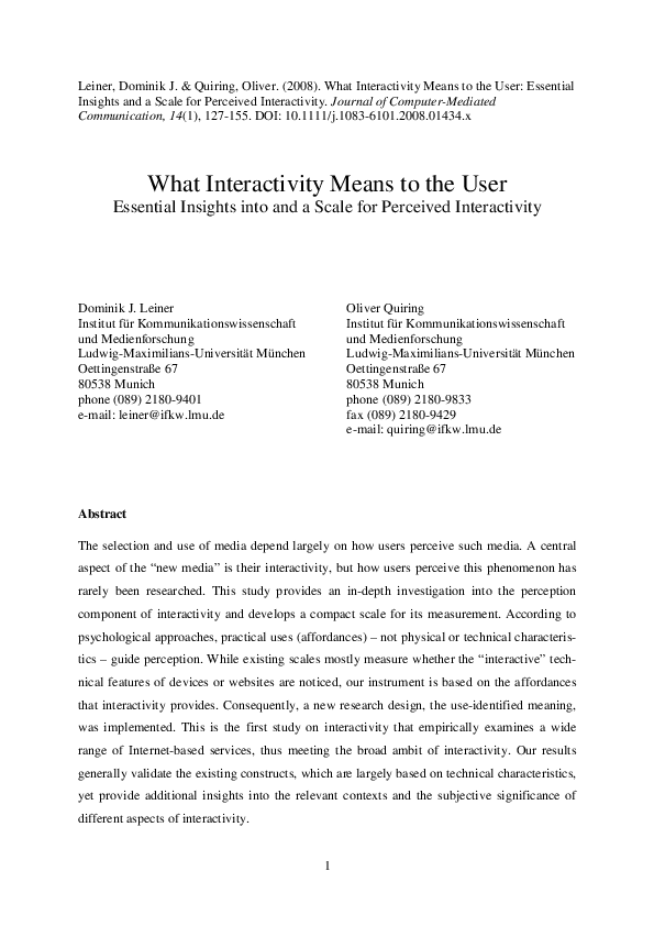 (PDF) What Interactivity Means to the User Essential Insights into and ...