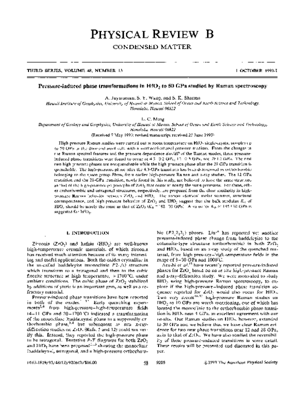 (PDF) Pressure-induced phase transformations in HfO2 to 50 GPa studied ...