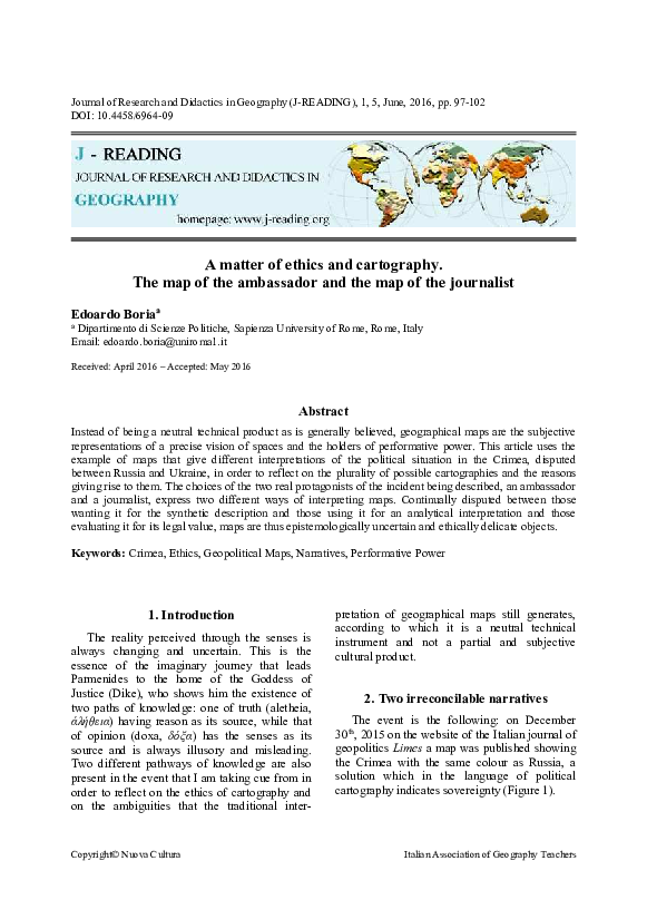 (PDF) A matter of ethics and cartography. The map of the ambassador and ...