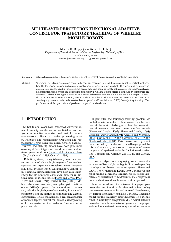 Multilayer perceptron functional adaptive control for trajectory tracking of wheeled mobile robots