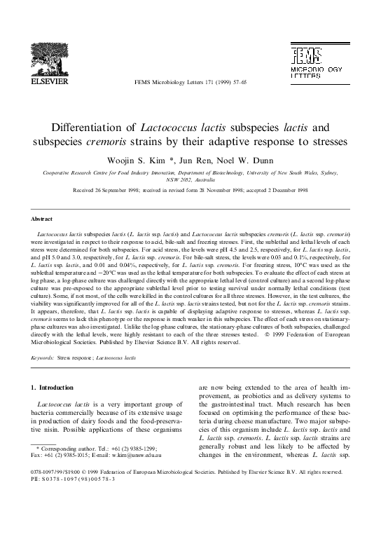 Pdf Differentiation Of Lactococcus Lactis Subspecies Lactis And Subspecies Cremoris Strains By