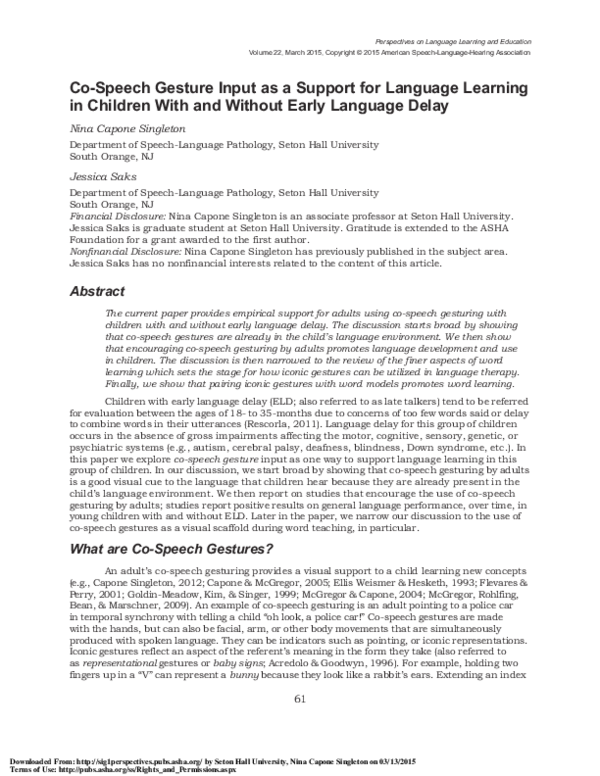 (PDF) Co-Speech Gesture Input as a Support for Language Learning in ...