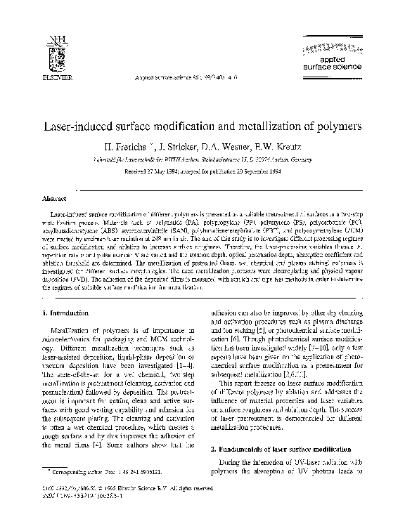 (PDF) Laser-induced surface modification and metallization of polymers