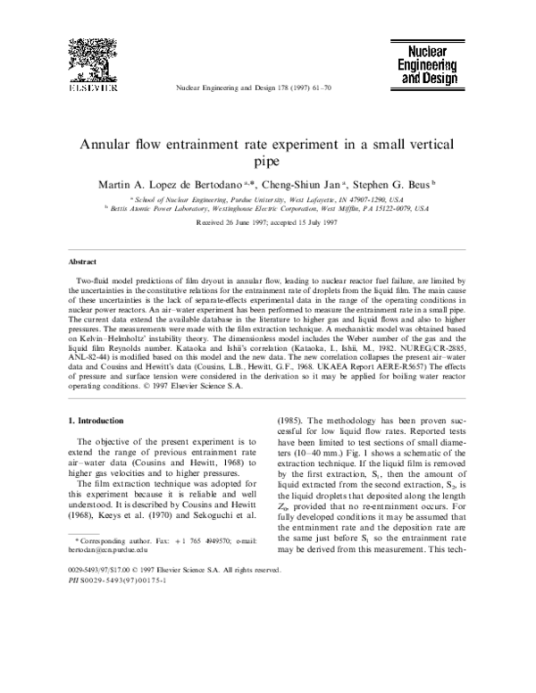 (PDF) Annular flow entrainment rate experiment in a small vertical pipe