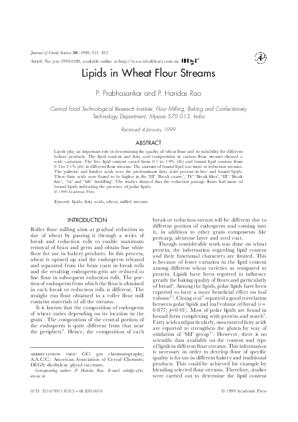 (PDF) Lipids in Wheat Flour Streams