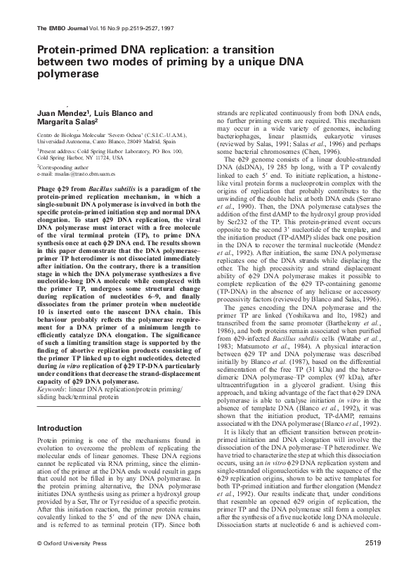 (PDF) Protein-primed DNA replication: a transition between two modes of ...