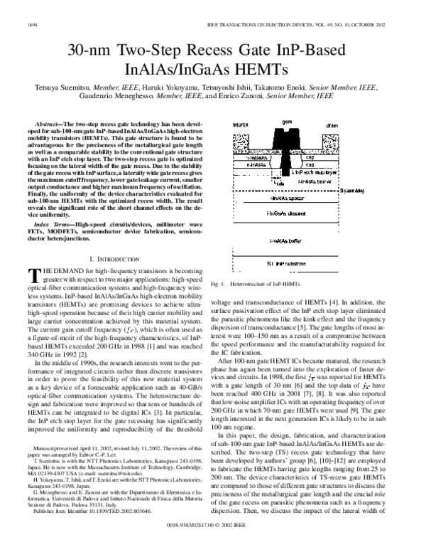 (PDF) 30-nm two-step recess gate InP-Based InAlAs/InGaAs HEMTs