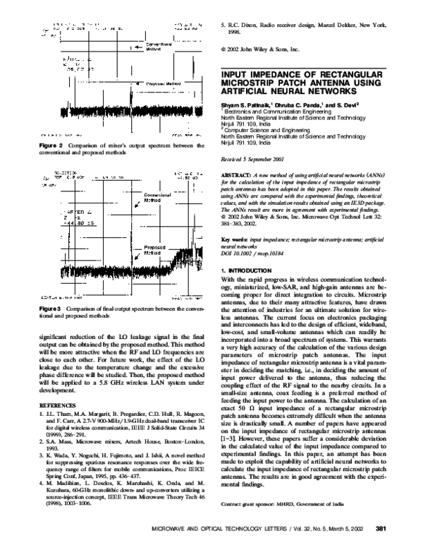 Pdf Input Impedance Of Rectangular Microstrip Patch Antenna Using Artificial Neural Networks