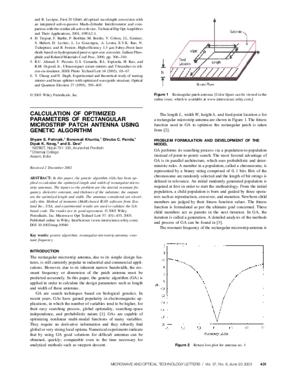 Pdf Calculation Of Optimized Parameters Of Rectangular Microstrip Patch Antenna Using Genetic 1216