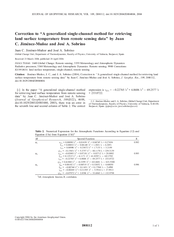 (PDF) A generalized single-channel method for retrieving land surface ...
