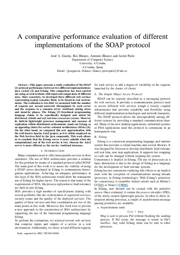 Pdf A Comparative Performance Evaluation Of Different Implementations Of The Soap Protocol 