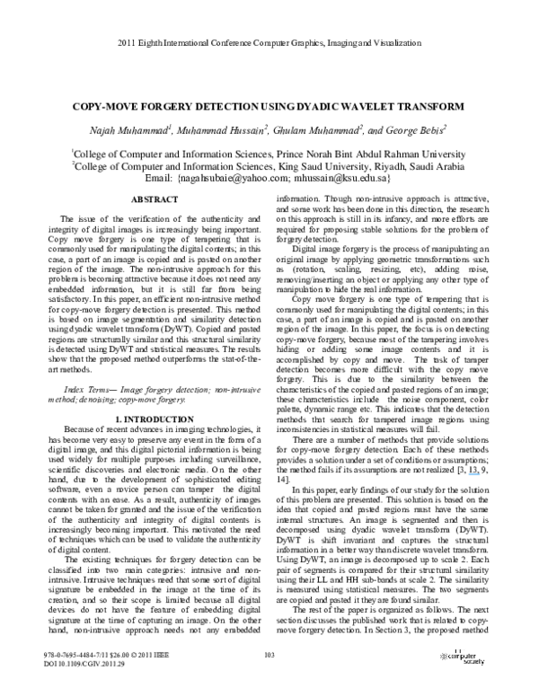 Pdf Copy Move Forgery Detection Using Dyadic Wavelet Transform