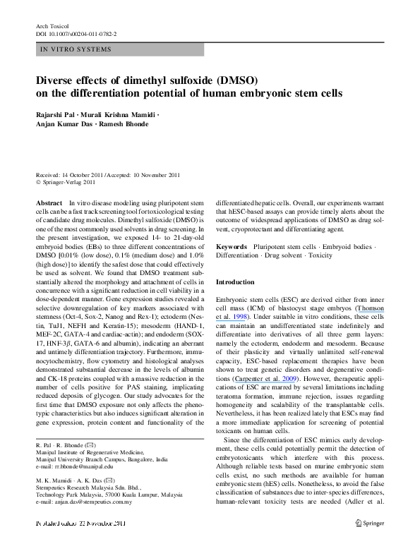 (PDF) Diverse effects of dimethyl sulfoxide (DMSO) on the ...