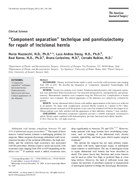 (PDF) “Component separation” technique and panniculectomy for repair of ...