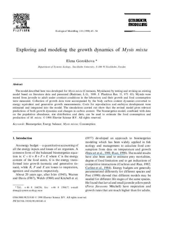 (PDF) Exploring and modeling the growth dynamics of Mysis mixta