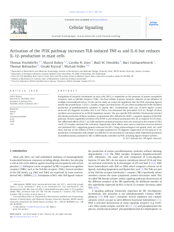(PDF) Activation of the PI3K pathway increases TLR-induced TNF-α and IL ...