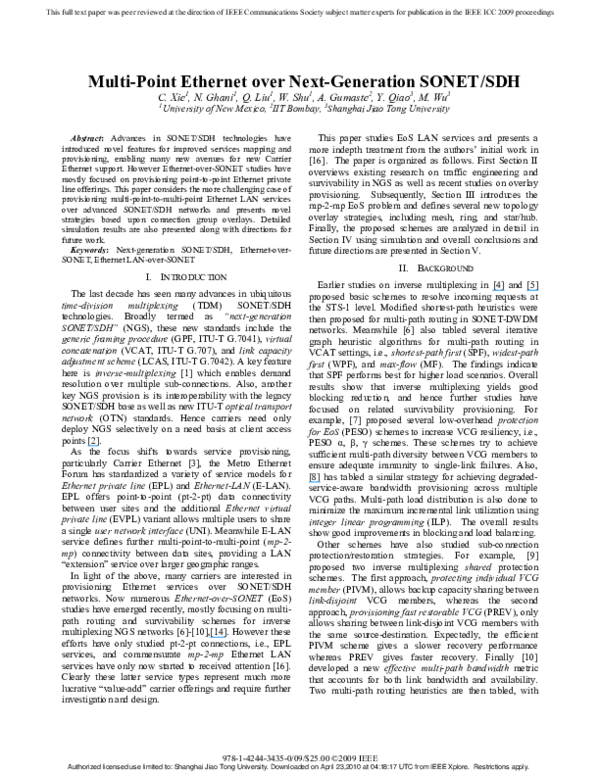 (PDF) MultiPoint Ethernet over Next-Generation SONET/SDH
