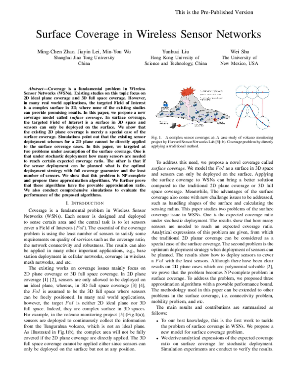 (PDF) Surface Coverage in Wireless Sensor Networks
