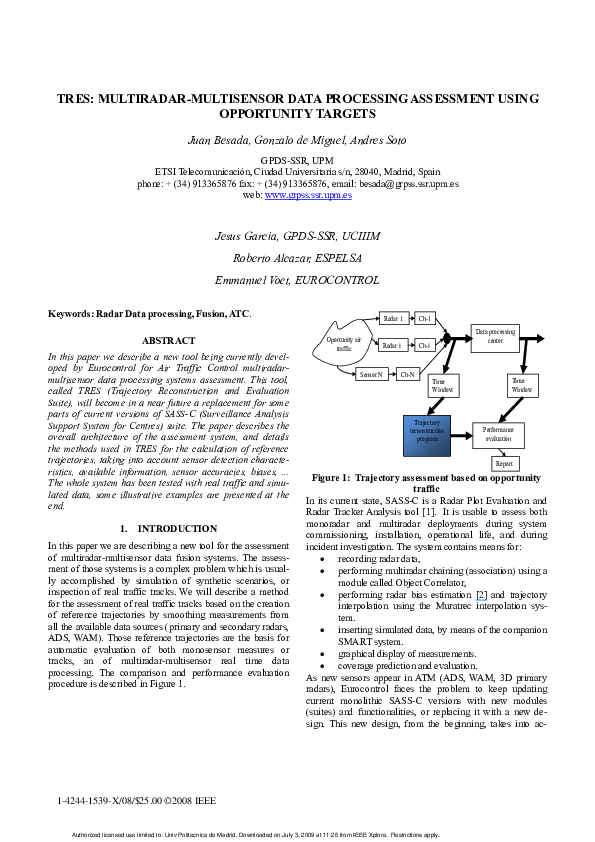 (PDF) TRES: Multiradar-multisensor data processing assessment using opportunity targets