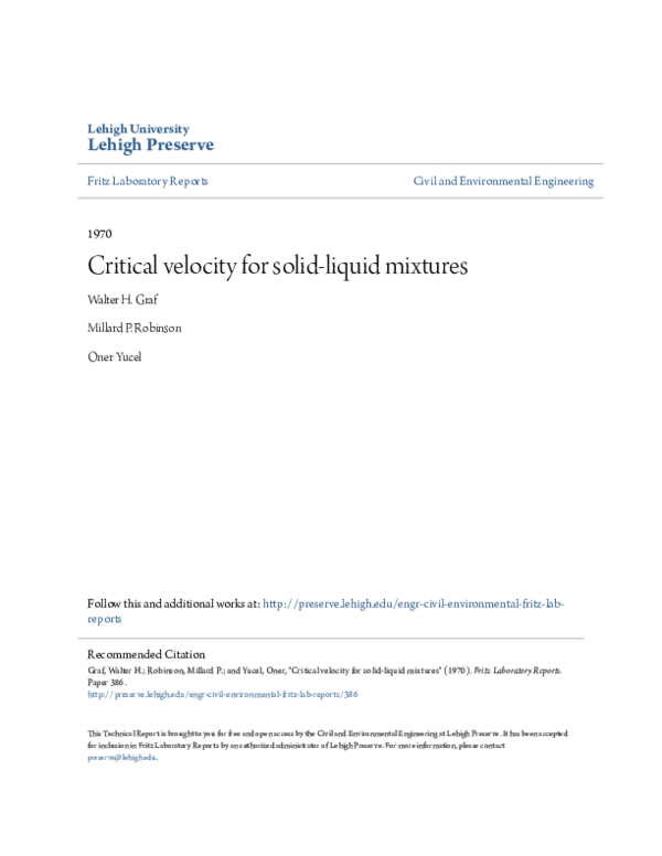 (PDF) Critical velocity for solid-liquid mixtures