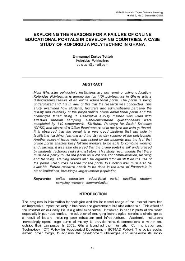 (PDF) EXPLORING THE REASONS FOR A FAILURE OF ONLINE EDUCATIONAL PORTALS ...