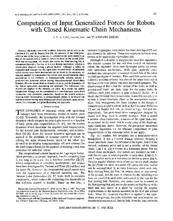 (PDF) Computation of input generalized forces for robots with closed kinematic chain mechanisms