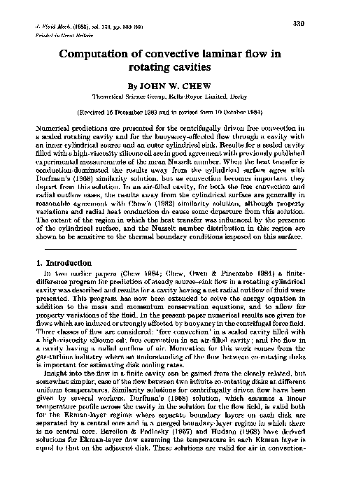 (PDF) Computation of convective laminar flow in rotating cavities