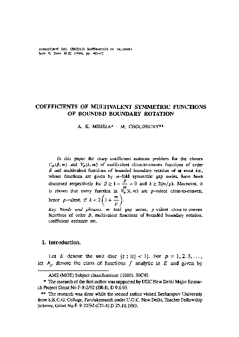 Pdf Coefficients Of Multivalent Symmetric Functions Of Bounded