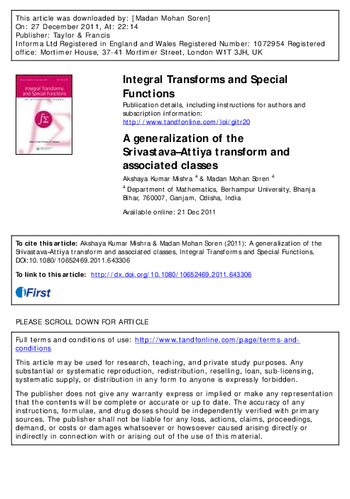 Pdf A Generalization Of The Srivastava Attiya Transform And Associated Classes