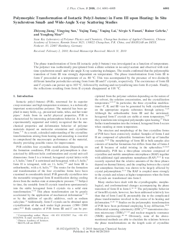 Pdf Polymorphic Transformation Of Isotactic Poly 1 Butene In Form