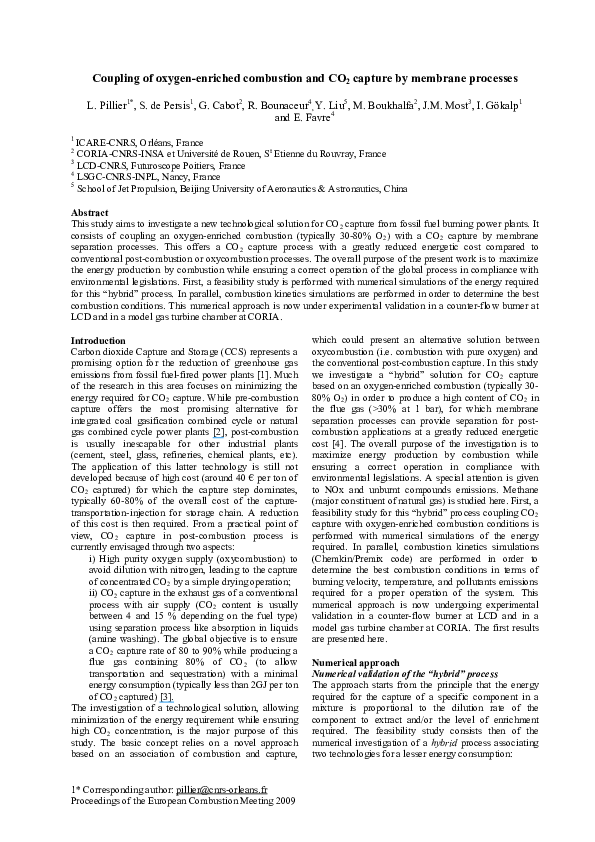 (PDF) Coupling of oxygen-enriched combustion and CO2 capture by ...