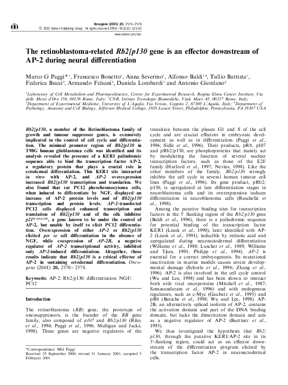 (PDF) The retinoblastoma-related Rb2/p130 gene is an effector ...