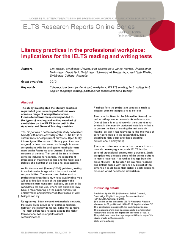 (PDF) Literacy practices in the professional workplace: Implications ...