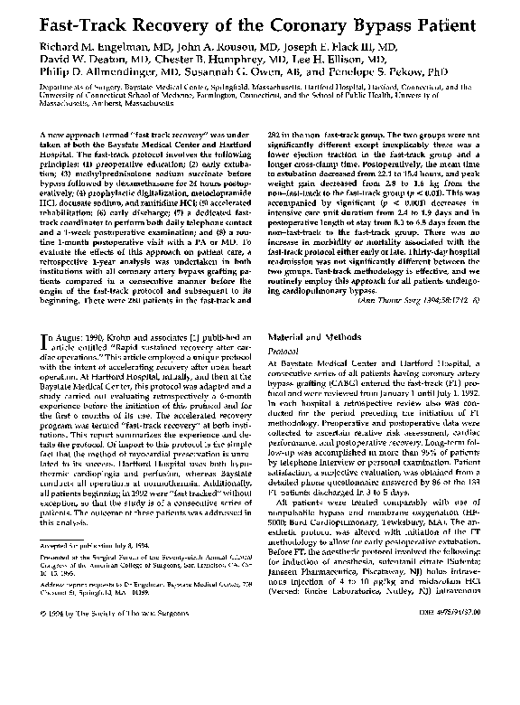(PDF) Fast-track recovery of the coronary bypass patient