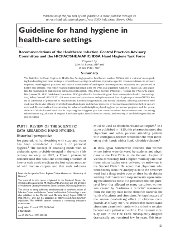 (PDF) Guideline for Hand Hygiene in Health‐Care Settings ...